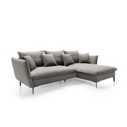 ECKSOFA SOLE Grau Pl&uuml;sch-Stoff mit Schlaffunktion