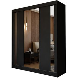 SCHWEBET&Uuml;RENSCHRANK GRAZIA 180/216/61 cm 3-t&uuml;rig mit Spiegel Schwarz
