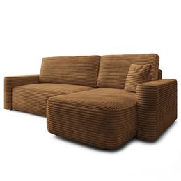 ECKSOFA NERI T Orange Kordstoff mit Schlaffunktion