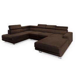 WOHNLANDSCHAFT SIENA L-S Braun Velours-Stoff mit Schlaffunktion