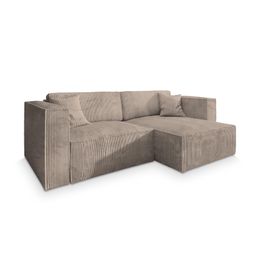 ECKSOFA NERIO P Beige Kordstoff mit Schlaffunktion