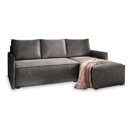 ECKSOFA PERUSI Graphitfarben Kordstoff mit Schlaffunktion