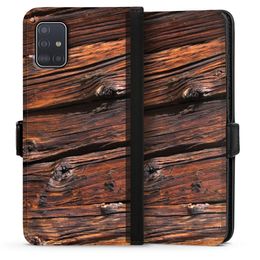 DeinDesign Galaxy A51 Handy Klapph&uuml;lle Handyh&uuml;lle aus Kunst Leder schwarz Flip Case Beams Wood Wooden Look Sideflip mit Lasche