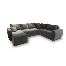 WOHNLANDSCHAFT MADISON XL R-S Hellgrau D&uuml;nner Stoff mit Schlaffunktion