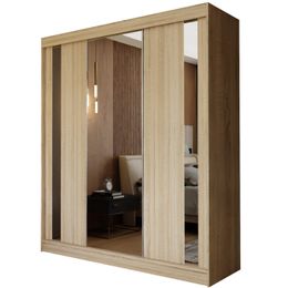 SCHWEBET&Uuml;RENSCHRANK GRAZIA 180/216/61 cm 3-t&uuml;rig mit Spiegel Sonoma Eiche