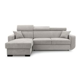 ECKSOFA CASTELLO Grau Pl&uuml;sch-Stoff mit Schlaffunktion