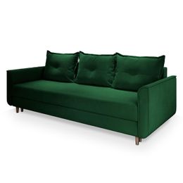 BETTSOFA NAPOL Gr&uuml;n Pl&uuml;sch-Stoff mit Schlaffunktion