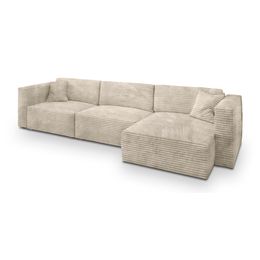 ECKSOFA TOLMO Creme Kordstoff mit Schlaffunktion