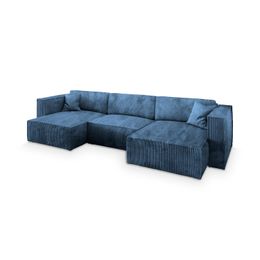 WOHNLANDSCHAFT SARMO P Blau Kordstoff mit Schlaffunktion