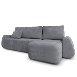 ECKSOFA GALVIS Grau Velours-Stoff mit Schlaffunktion