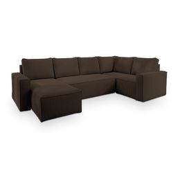 WOHNLANDSCHAFT NORENA R-S Braun Kordstoff mit Schlaffunktion