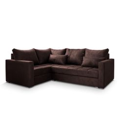 ECKSOFA LIRENO L-S Braun Pl&uuml;sch-Stoff mit Schlaffunktion