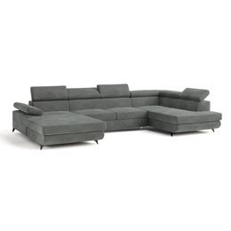 WOHNLANDSCHAFT RUBANO R-S Grau Velours-Stoff mit Schlaffunktion