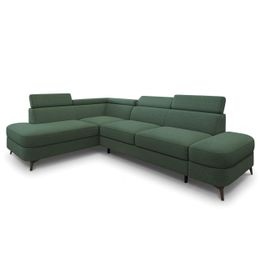 ECKSOFA AVISE Q L-S Gr&uuml;n Boucle-Stoff mit Schlaffunktion