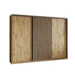 SCHWEBET&Uuml;RENSCHRANK VONTE 250/205/60 cm 3-t&uuml;rig mit Lamellen Eiche Artisan
