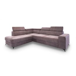 ECKSOFA ALVORO L-S Lila Velours-Stoff mit Schlaffunktion