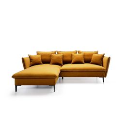 ECKSOFA SOLE Gelb Pl&uuml;sch-Stoff mit Schlaffunktion
