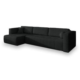 ECKSOFA OLVERA Schwarz Geflochtener Stoff mit Schlaffunktion