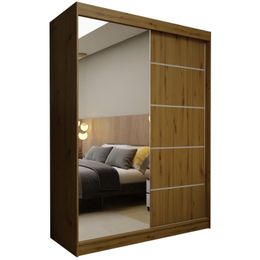 SCHWEBET&Uuml;RENSCHRANK MIRELLA 160/216/61 cm 2-t&uuml;rig mit Spiegel Eiche Artisan