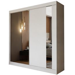 SCHWEBET&Uuml;RENSCHRANK GRAZIA 200/216/61 cm 2-t&uuml;rig mit Spiegel Wei&szlig;