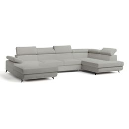 WOHNLANDSCHAFT RUBANO R-S Hellgrau Boucle-Stoff mit Schlaffunktion