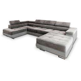 WOHNLANDSCHAFT CASONE L-S Grau Velours-Stoff mit Schlaffunktion
