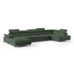 WOHNLANDSCHAFT MONTIVA Gr&uuml;n Boucle-Stoff mit Schlaffunktion