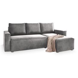 ECKSOFA SILES Hellgrau Velours-Stoff mit Schlaffunktion