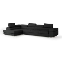ECKSOFA VICENTE Schwarz Boucle-Stoff mit Schlaffunktion