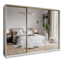 SCHWEBET&Uuml;RENSCHRANK RIEN 270/205/60 cm 3-t&uuml;rig mit Spiegel Wei&szlig;
