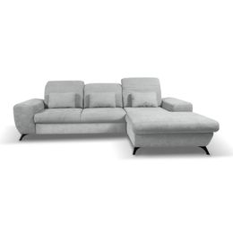 ECKSOFA LUCE R-S Grau Pl&uuml;sch-Stoff mit Schlaffunktion