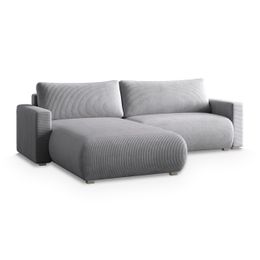 ECKSOFA TURIN P Hellgrau Kordstoff mit Schlaffunktion