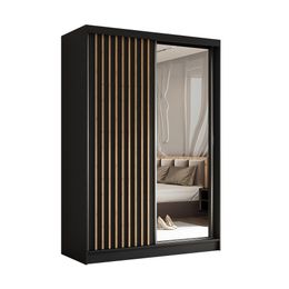 SCHWEBET&Uuml;RENSCHRANK LAMELLO 150/216/61 cm 2-t&uuml;rig mit Spiegel Schwarz