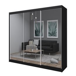 SCHWEBET&Uuml;RENSCHRANK BELLINA 240/216/61 cm 3-t&uuml;rig mit Spiegel Schwarz