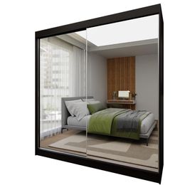 SCHWEBET&Uuml;RENSCHRANK BELLINA 200/216/61 cm 2-t&uuml;rig mit Spiegel Schwarz