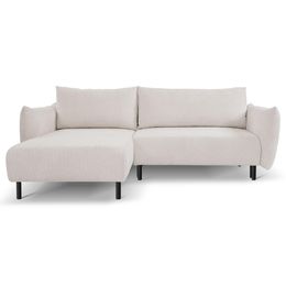 ECKSOFA UNO Beige Pl&uuml;sch-Stoff mit Schlaffunktion