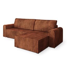 ECKSOFA VALTINO Braun Kordstoff mit Schlaffunktion