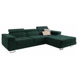 ECKSOFA ELMA R-S Gr&uuml;n Velours-Stoff mit Schlaffunktion