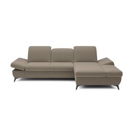 ECKSOFA FELICE R-S Beige Geflochtener Stoff mit Schlaffunktion