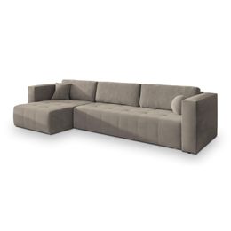 ECKSOFA OLVERA Beige Pl&uuml;sch-Stoff mit Schlaffunktion
