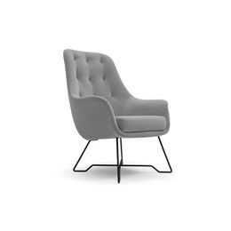 SESSEL SEDUTA, Modern Polstersessel Loungesessel, Velours-Stoff Hellgrau