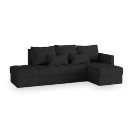 ECKSOFA LUMARI R-S Schwarz Pl&uuml;sch-Stoff mit Schlaffunktion