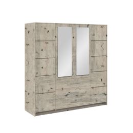DREHT&Uuml;RENSCHRANK ELISE 196/200/57,5 cm 4-t&uuml;rig mit Spiegel Eichefarben