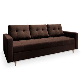 BETTSOFA MILO Braun Pl&uuml;sch-Stoff mit Schlaffunktion