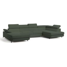 WOHNLANDSCHAFT RUBANO R-S Gr&uuml;n Boucle-Stoff mit Schlaffunktion