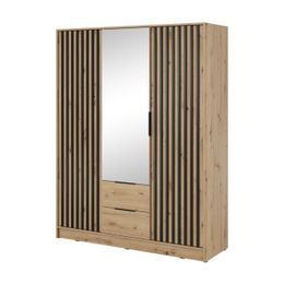 DREHT&Uuml;RENSCHRANK NELIANA 155/200/51 cm 3-t&uuml;rig mit Spiegel Eiche Artisan