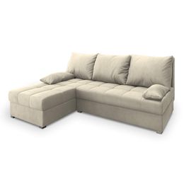 ECKSOFA RITA M Creme Velours-Stoff mit Schlaffunktion
