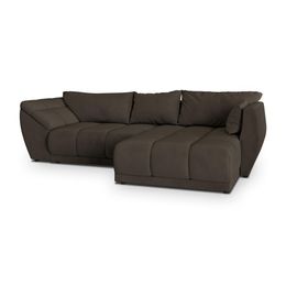 ECKSOFA ORENTI R-S Braun Velours-Stoff mit Schlaffunktion