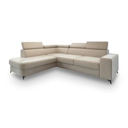 ECKSOFA ALVORO L-S Creme Velours-Stoff mit Schlaffunktion