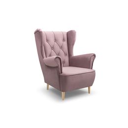 SESSEL TIBER, Polstersessel Glamour Loungesessel, Velours-Stoff Rosa